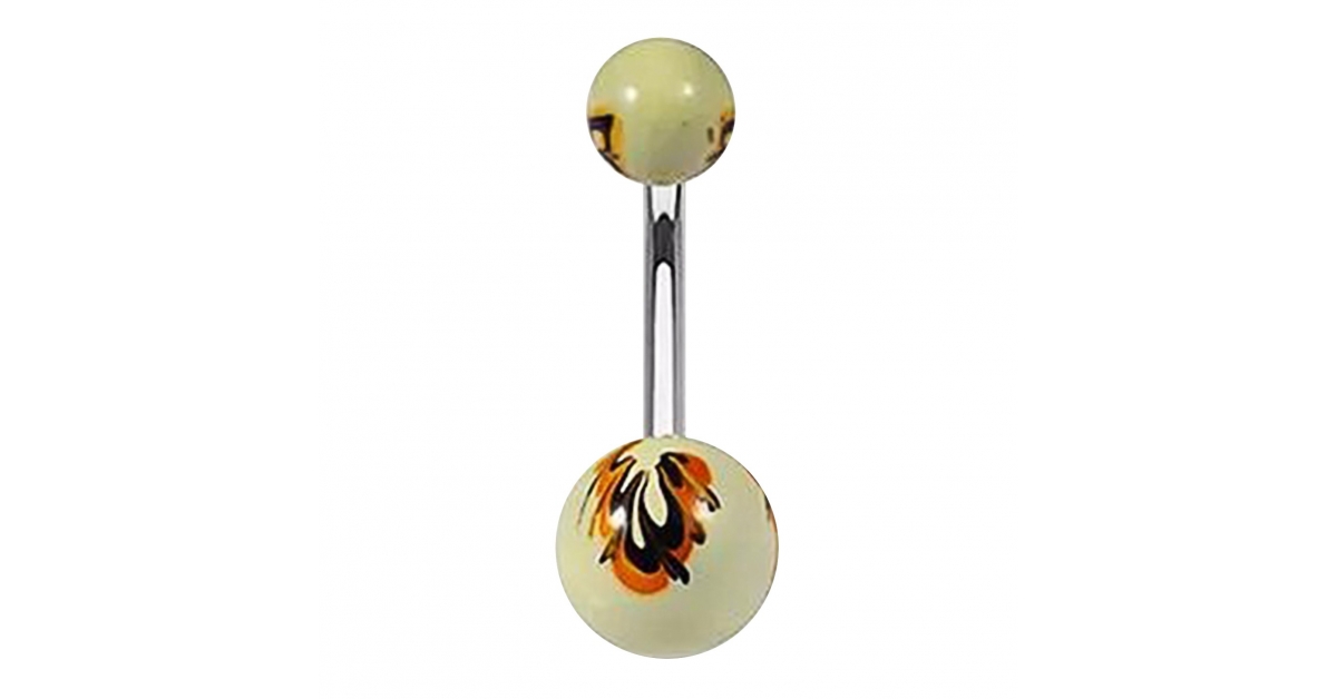 Orange/White Misc Hand Painted Unique Navel Belly Button Ring